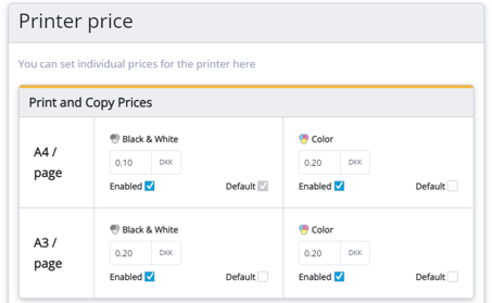 How to change print and copy prices