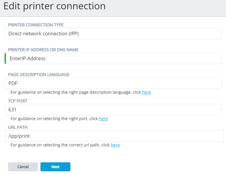 How to configure a Princh printer via a direct network connection