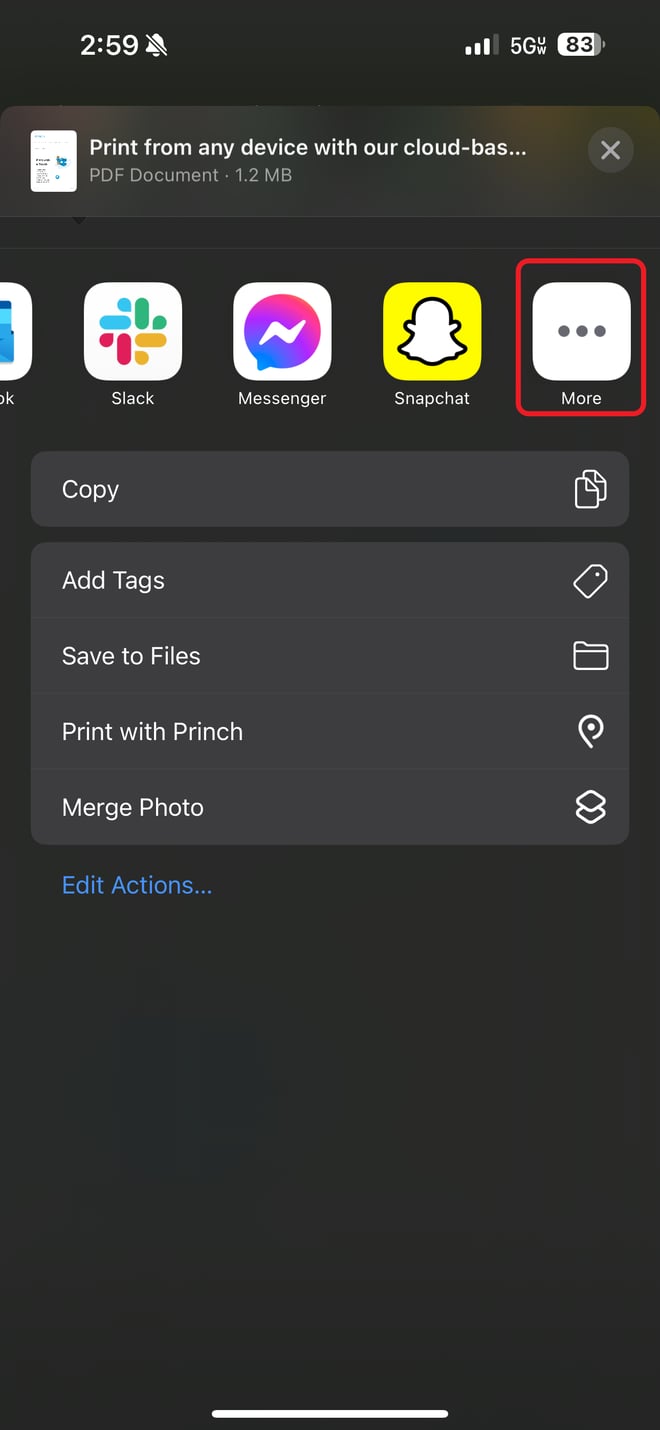 Printing a web page or email on an IOS device using Princh