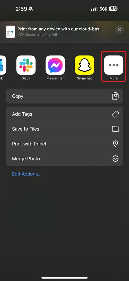 Printing a web page or email on an IOS device using Princh
