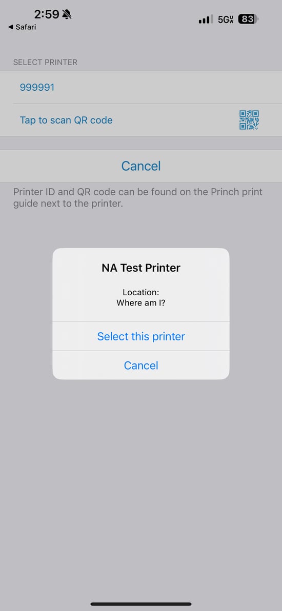 Printing a web page or email on an IOS device using Princh