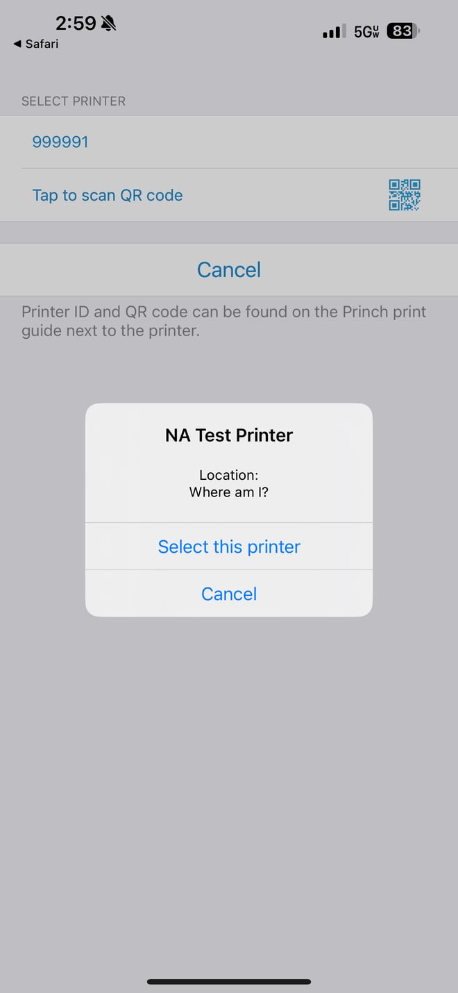 Printing a web page or email on an IOS device using Princh