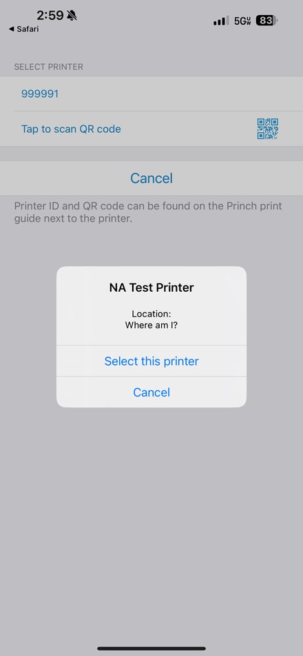 Printing a web page or email on an IOS device using Princh