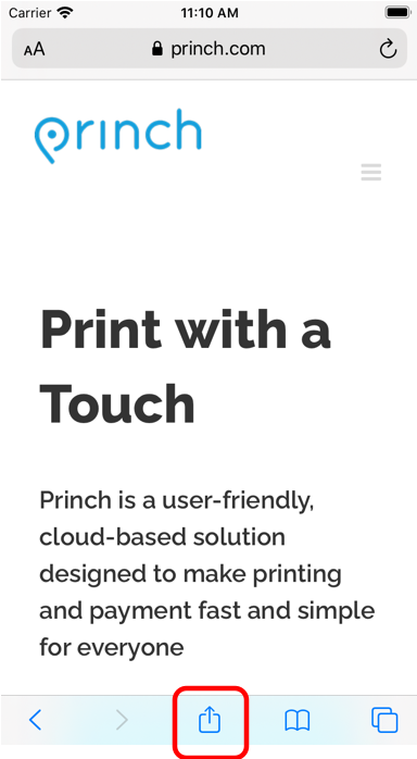 Printing a web page or email on an IOS device using Princh