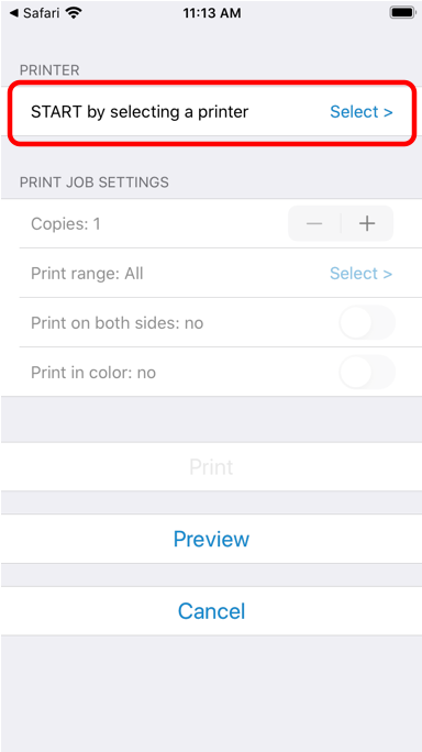 Printing a web page or email on an IOS device using Princh